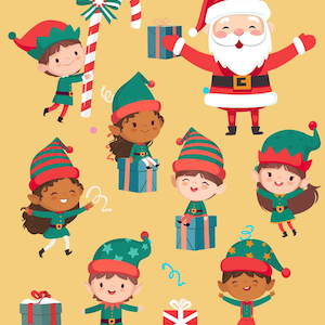 Cute Christmas Elf, Santas Helpers Clipart, Happy Elves, Elf Hat- Clip ...