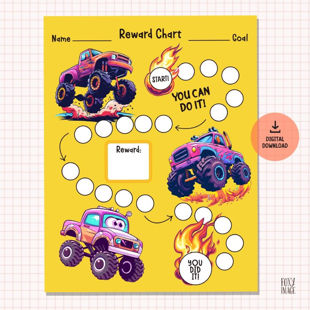 Printable Monster Truck Reward Chart, Monster Truck Behavior Chart ...