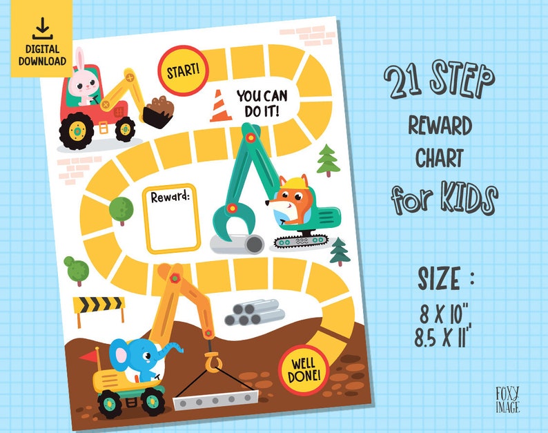 Construction Animals Reward Chart, Toddler Behavior Tracker (digital ...