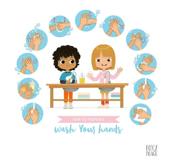 Kids Wash Hands PNG Wash Your Hands Clipart Step Poster For | Etsy