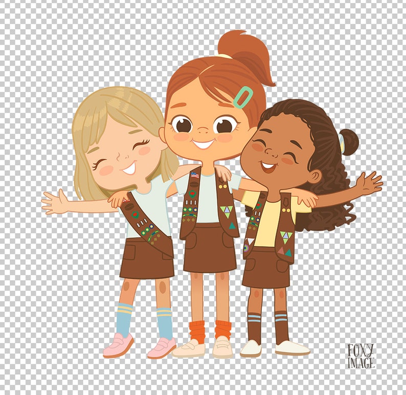 Brownies Girls Scouts, Happy Girls Hugging, Girl Scout PNG Clipart ...