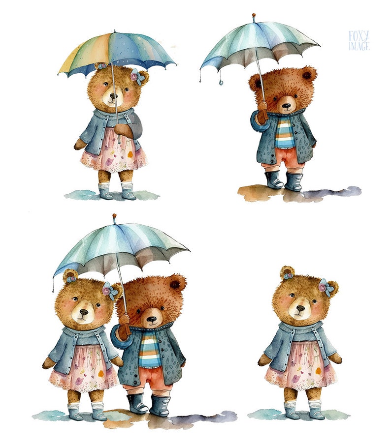 Cute Baby Bear Clipart Bear PNG Clipart Boy and Girl Rainy - Etsy