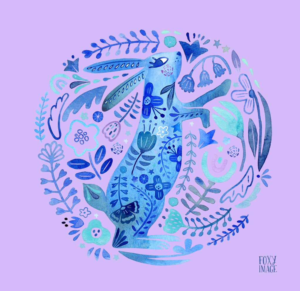 Watercolor Bue Frame Blue Easter Rabbit Watercolor Rabbit - Etsy