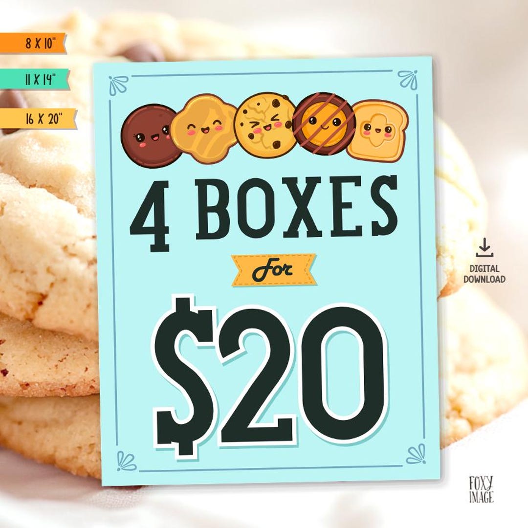 Scout Printable Cookie Price Sign, Cookie Price Sign, Printable Bake ...