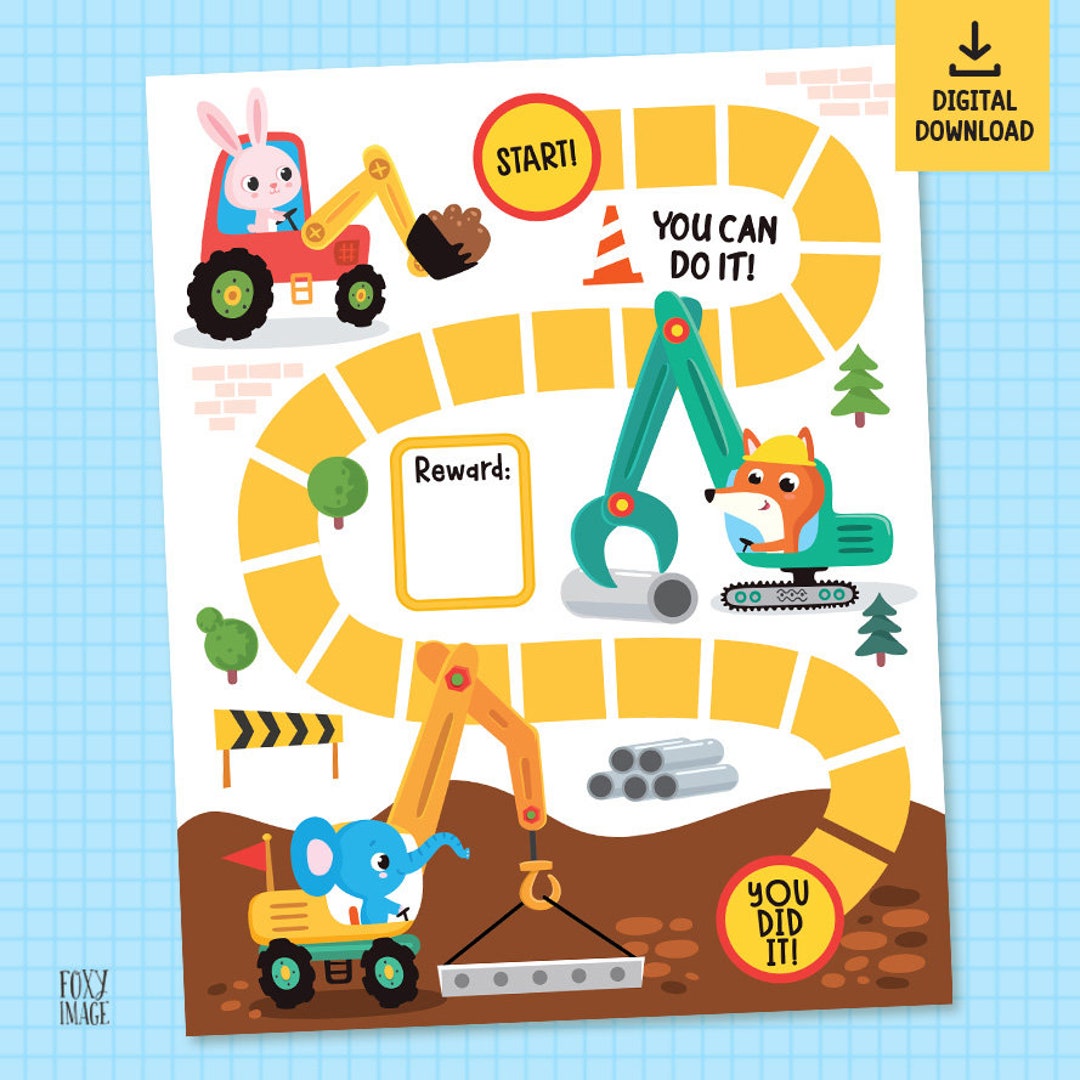 Printable Construction Animals Reward Chart, Excavator Behavior Chart ...