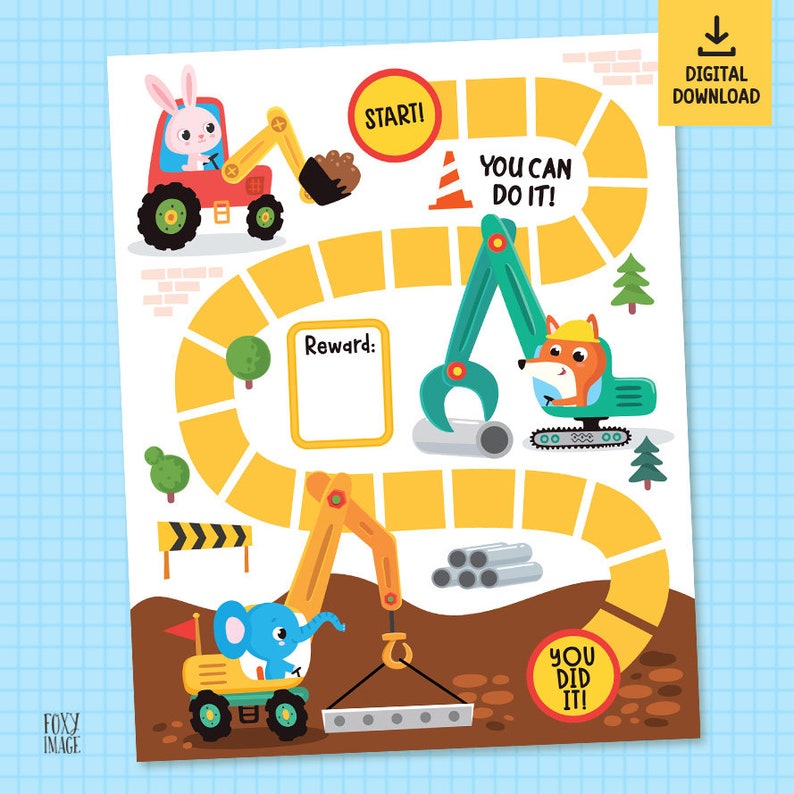 Printable Construction Animals Reward Chart, Excavator Behavior Chart ...