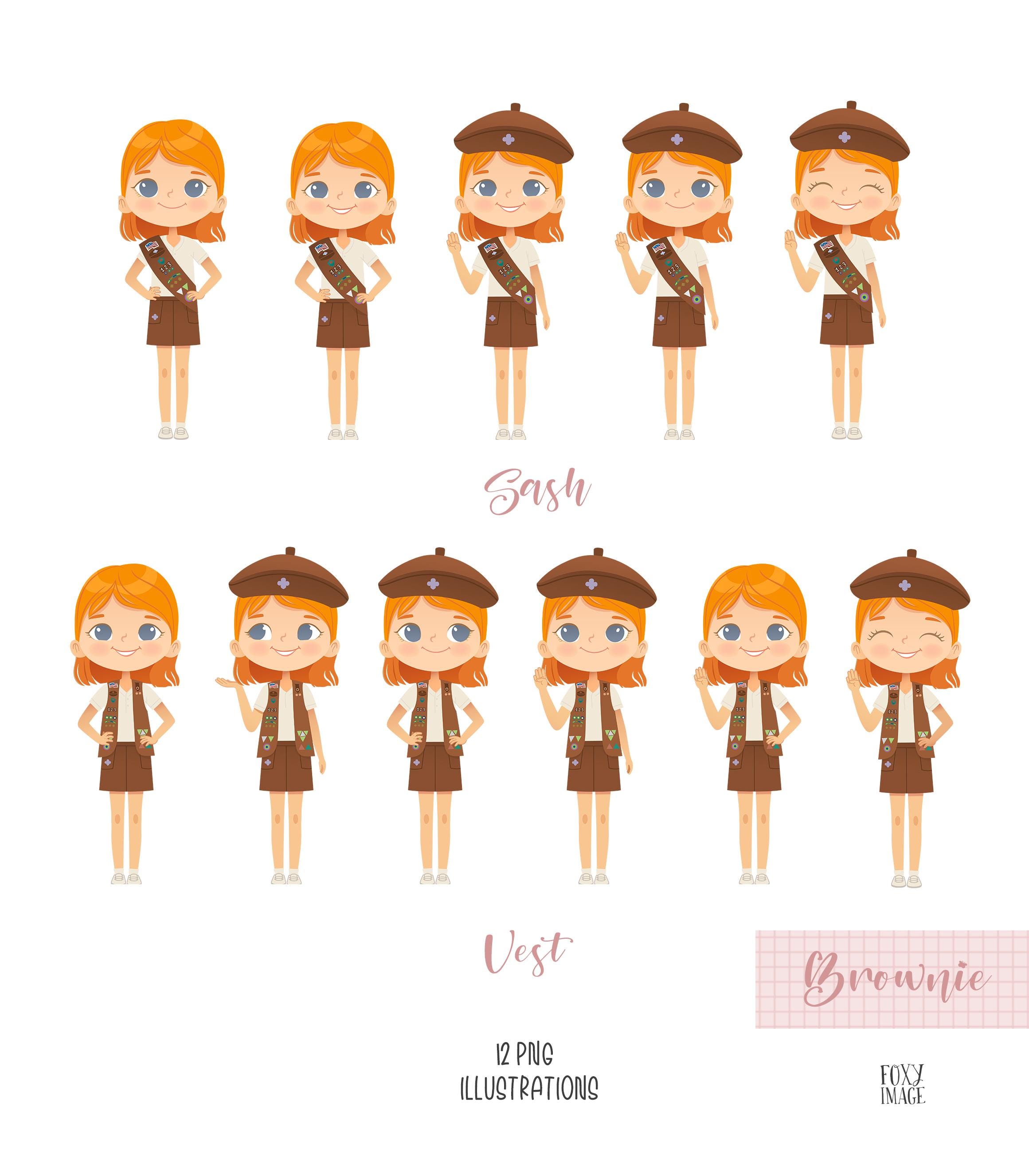 Red Hair Brownie Girl Scout Clipart: PNG Graphics (digital Download ...