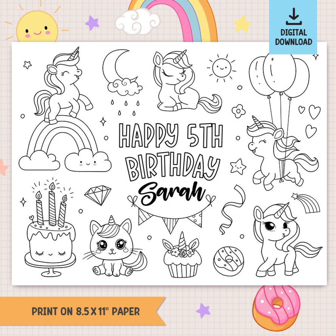 Personalized Unicorn Coloring Page Placemat, Printable Coloring PDF for ...