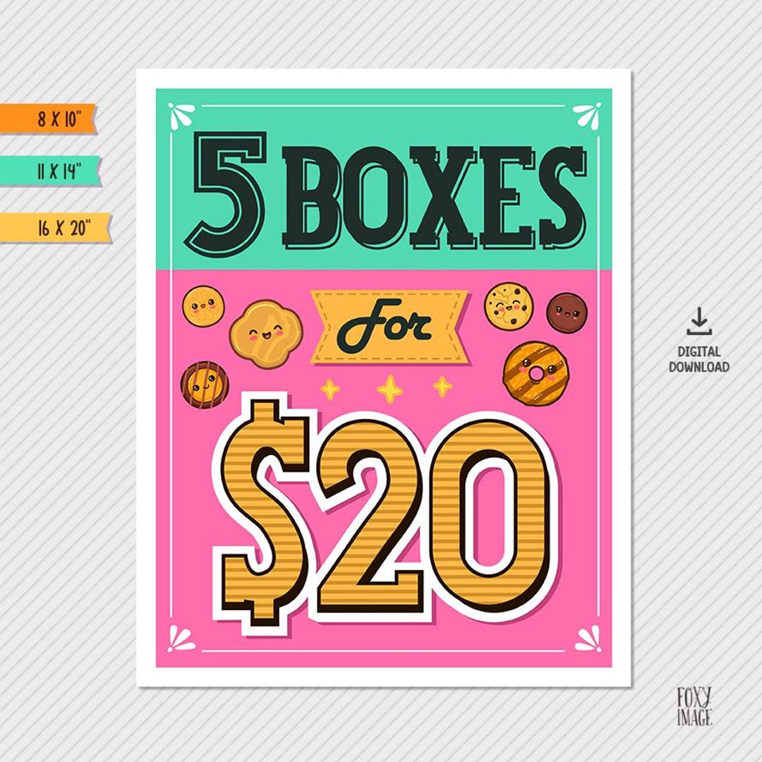 Scout Printable Cookie Price Sign, Cookie Price Sign, Printable Bake ...