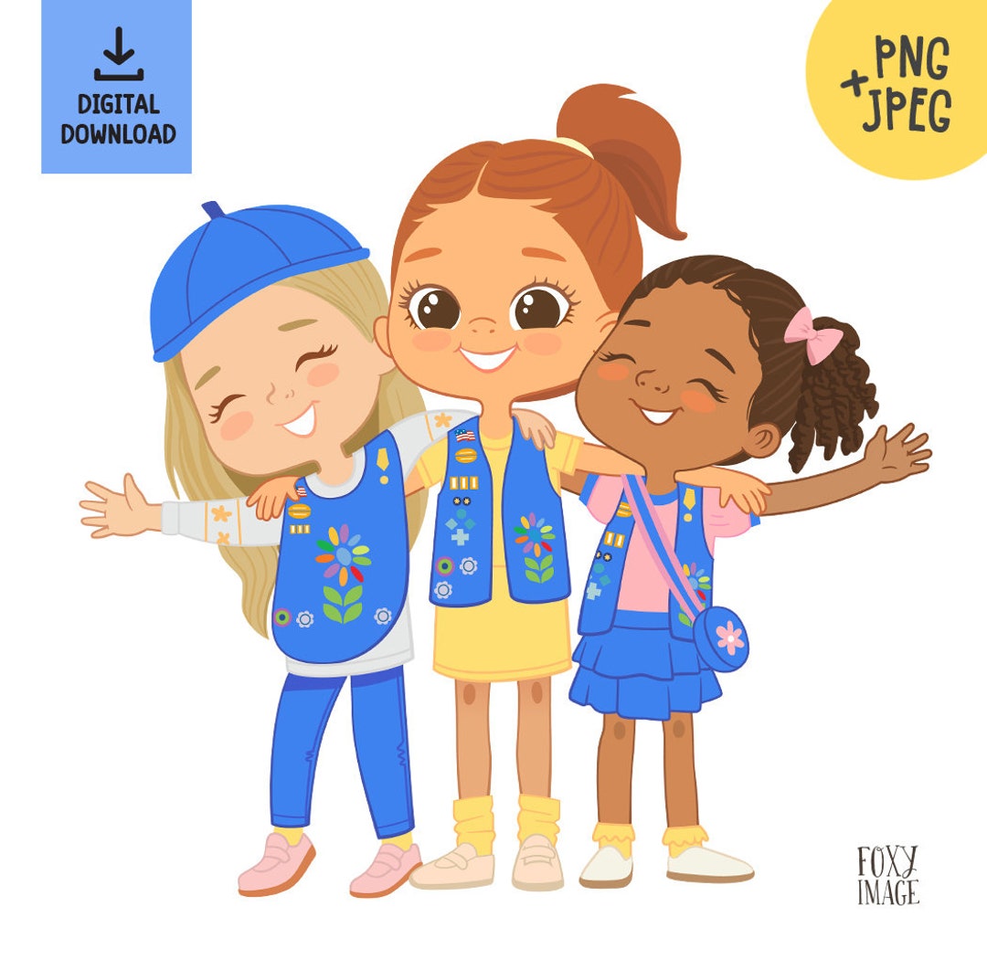 Daisies Girls Scouts, Happy Girls Hugging, Girl Scout PNG Clipart ...