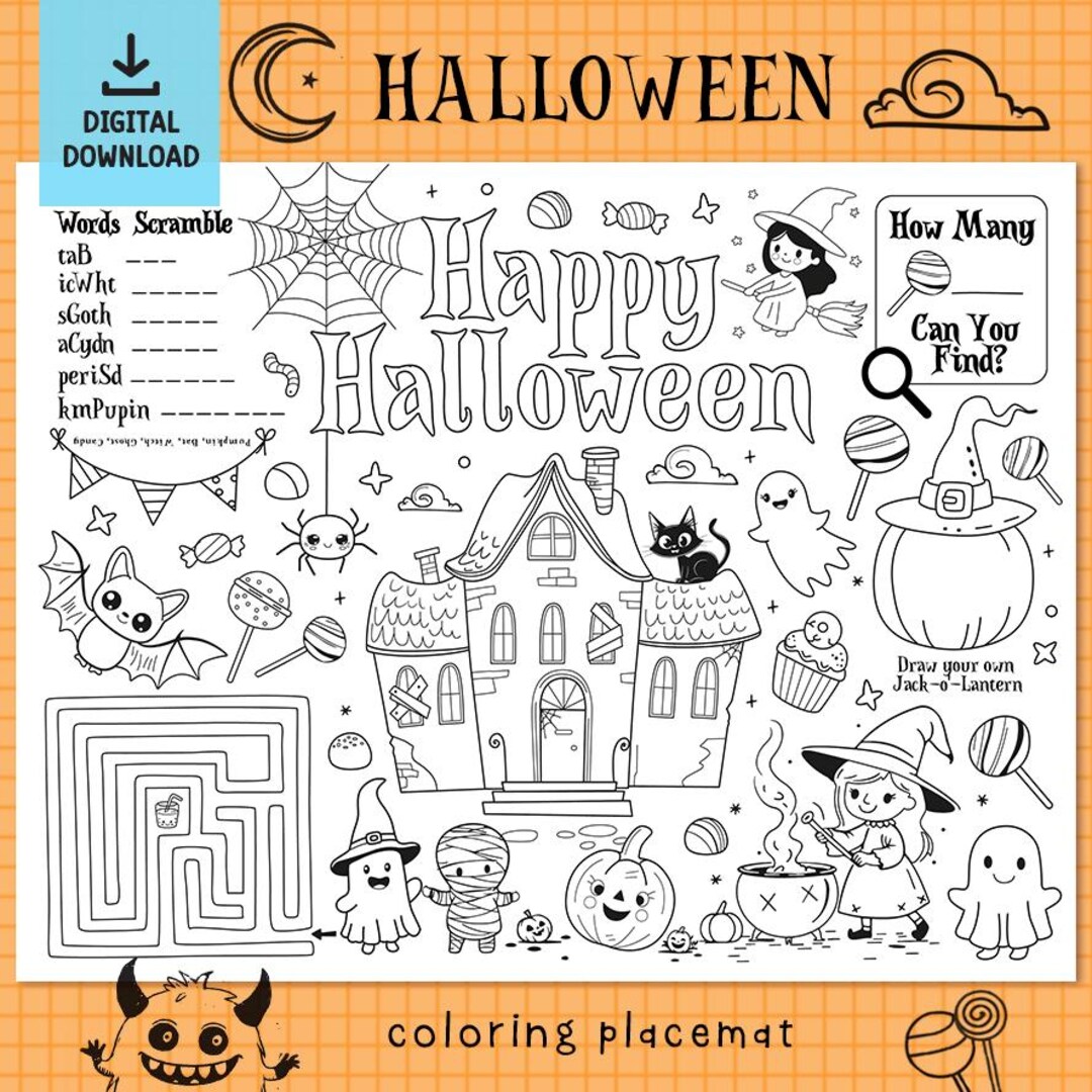Printable Halloween Coloring Placemat, Halloween Coloring Page ...