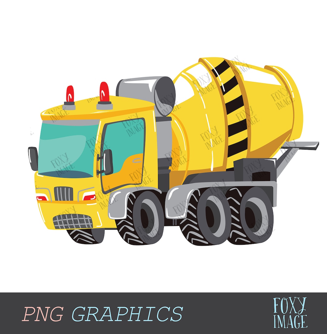 Cement Mixer Truck Clipart, Cement Truck PNG, Instant Digital Download ...