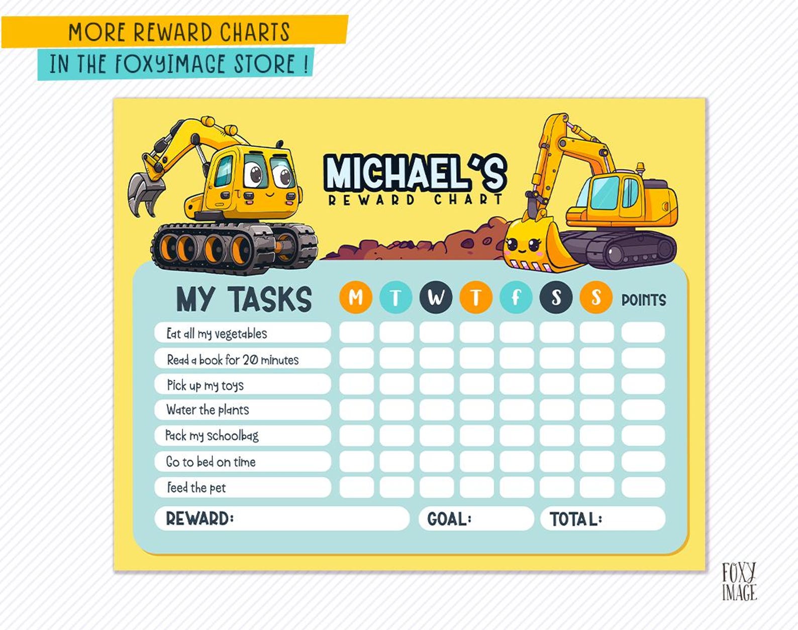Building Machines Digger Reward Chart | Potty Training & Behavior ...