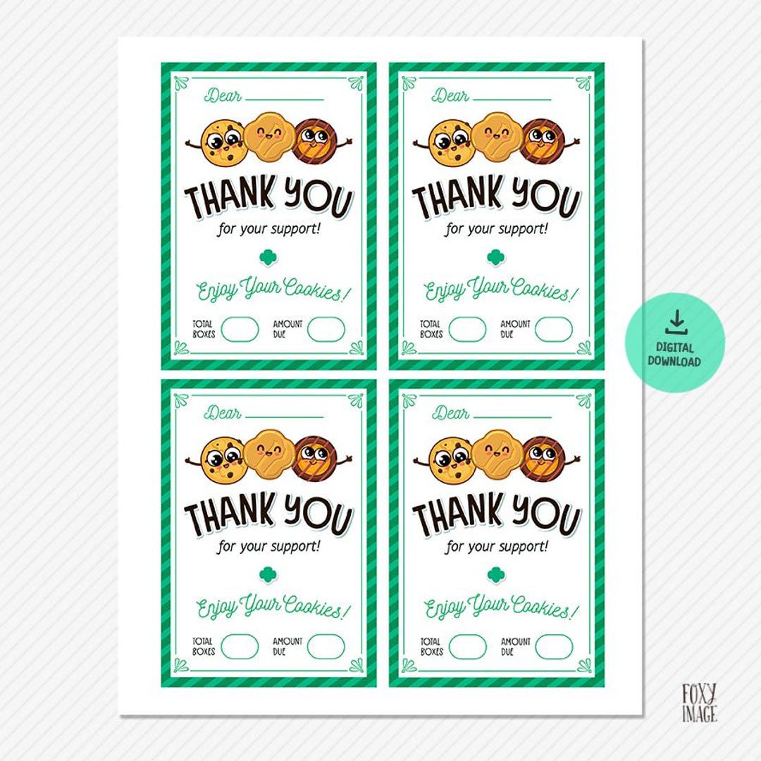 Girl Scout Cookie Thank You Card, Thank You Tags Delivery, Daisy ...