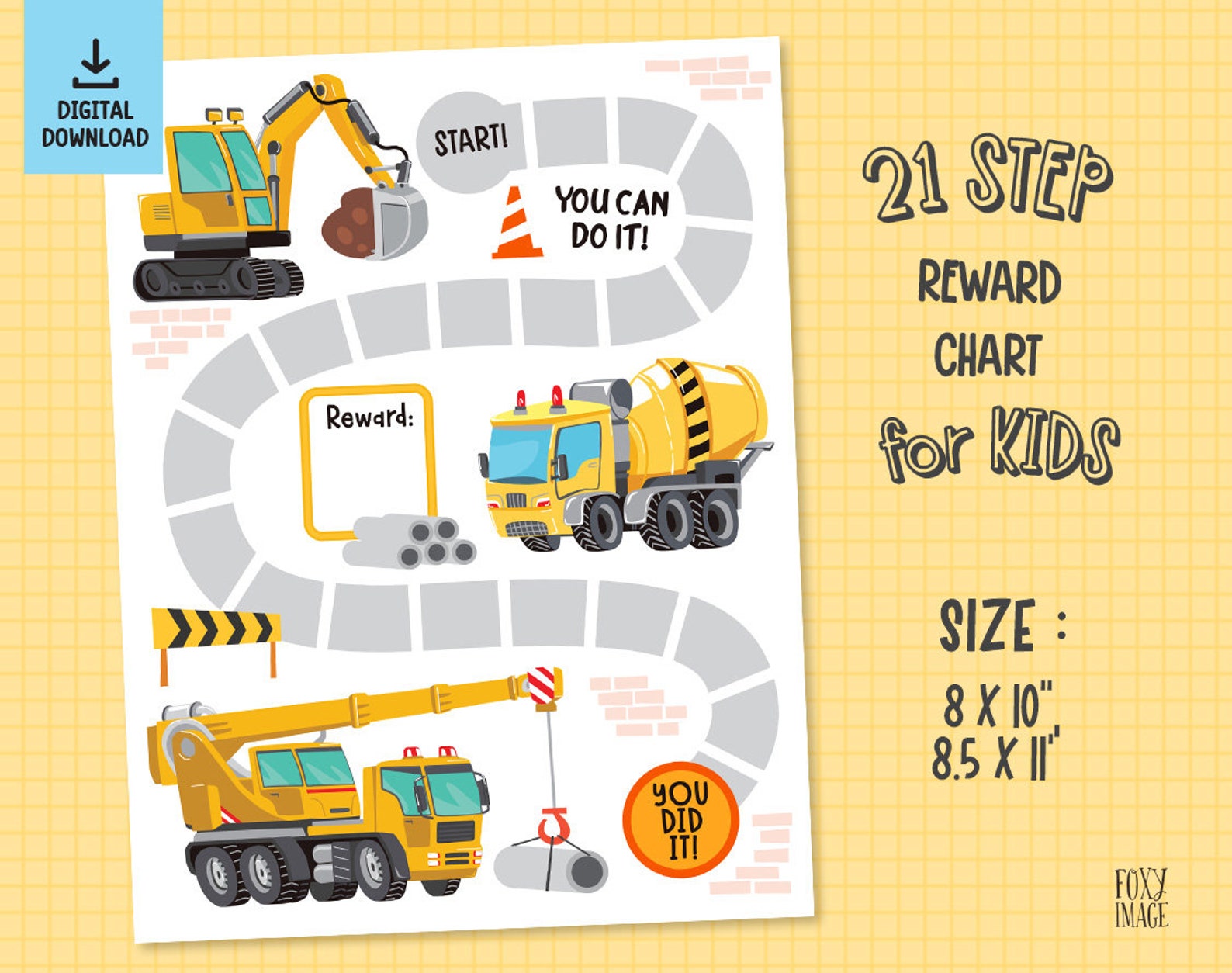 Printable Building Machines Reward Chart, Excavator Behavior Chart ...