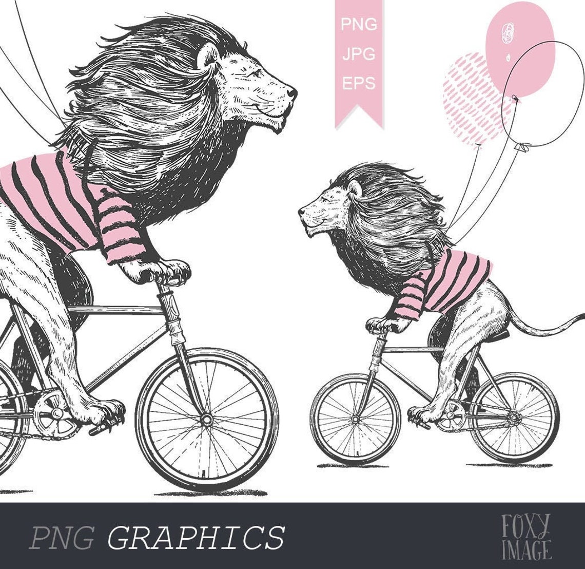 Lion PNG Lion Rides Bicycle Lion Printable Png Lion - Etsy