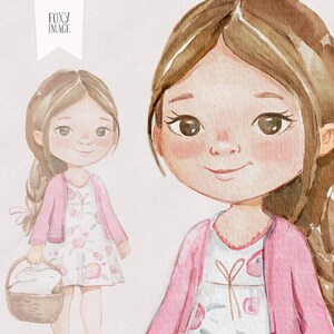 Watercolor Little Girl, Lila & Bunny Watercolour Clipart, Girl, Rabbit ...