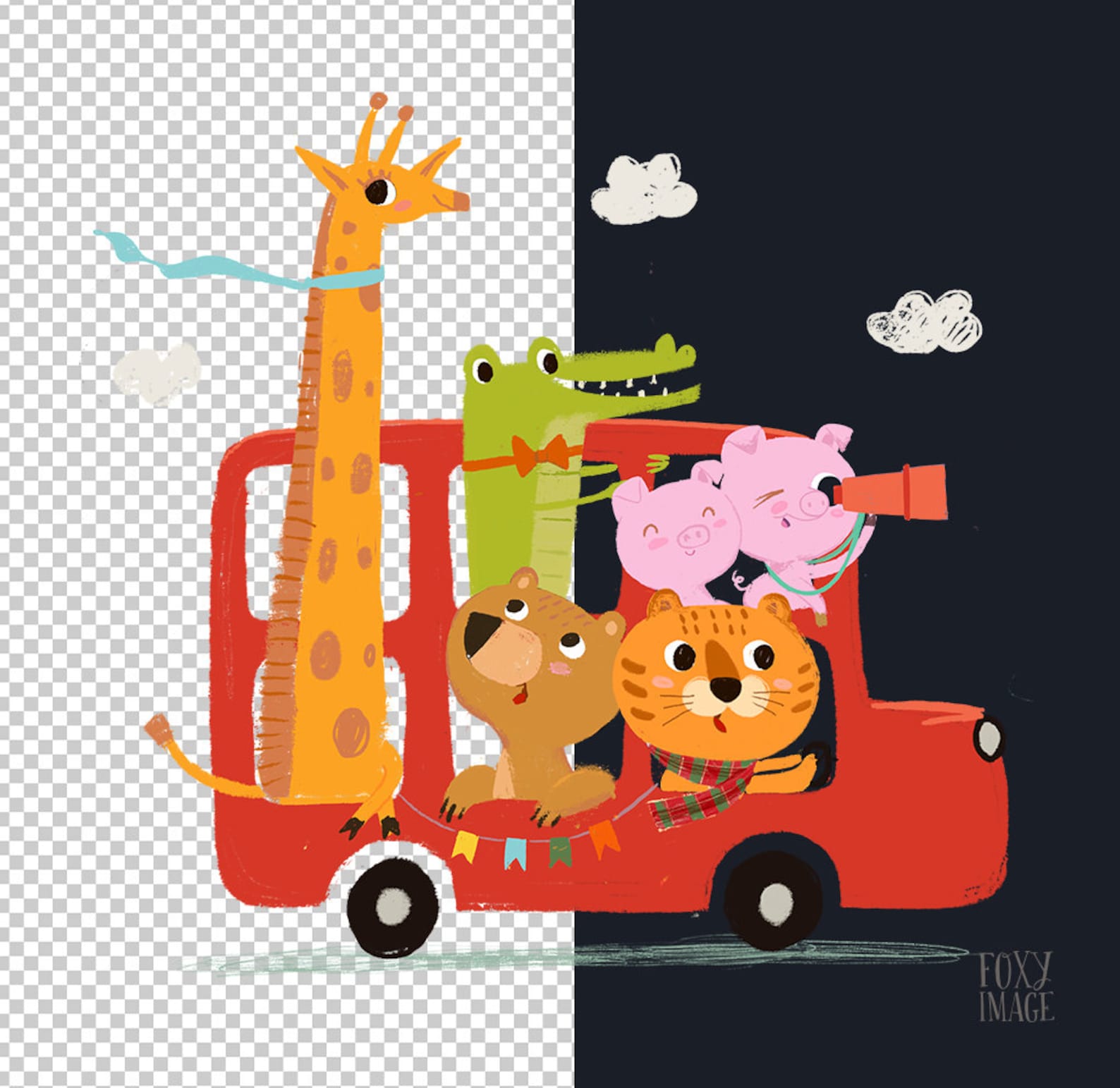 Funny Bus PNG Animals in the Bus Clipart Transportation - Etsy