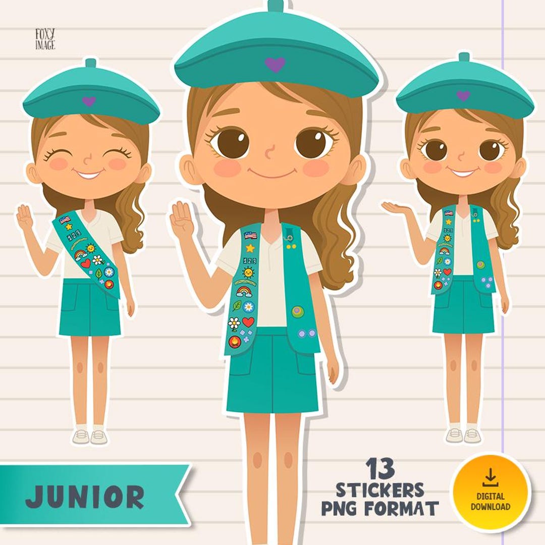 Junior Inspired Girls Stickers - Cute Scout-themed PNG for Crafts ...