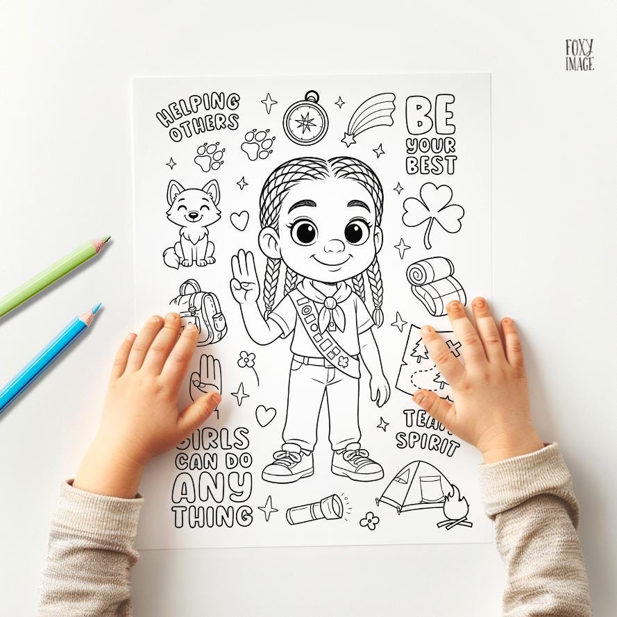 Girl Guide Inspired Coloring Pages - 4 Printable Sheets | Camping ...