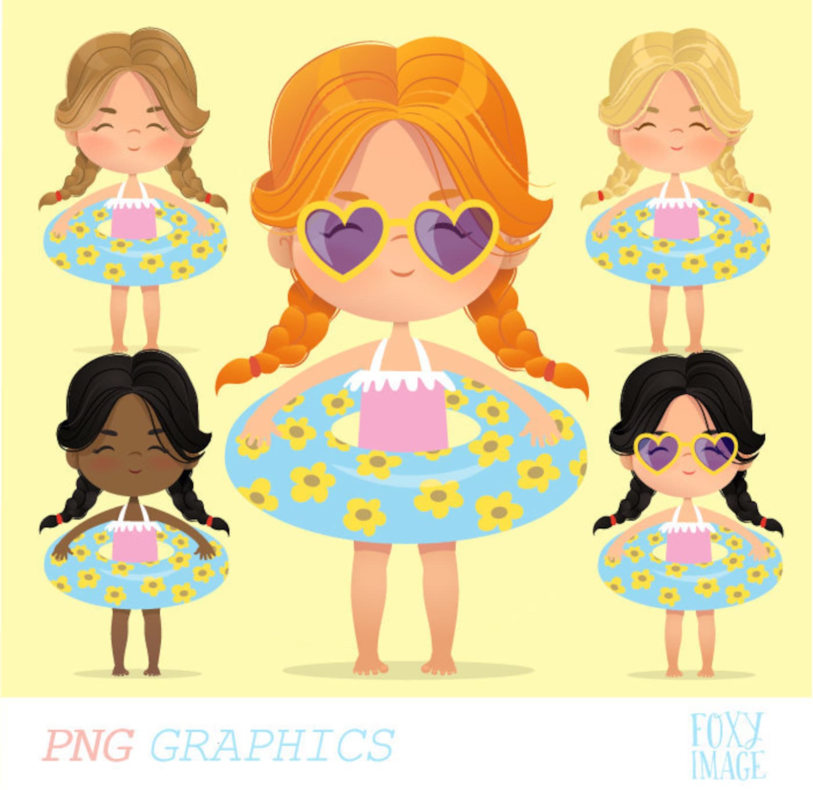 Pool Party Kids Happy Birthday Girls Pool Party Clipart - Etsy