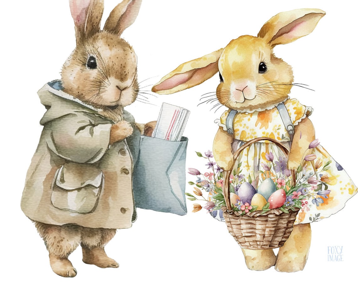 Easter Bunny Clipart Bunny PNG Clipart Boy and Girl Little - Etsy