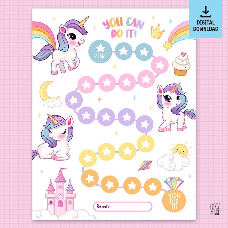 Unicorn Potty Training Chart for Kids | Printable Unicorn Reward Chart ...