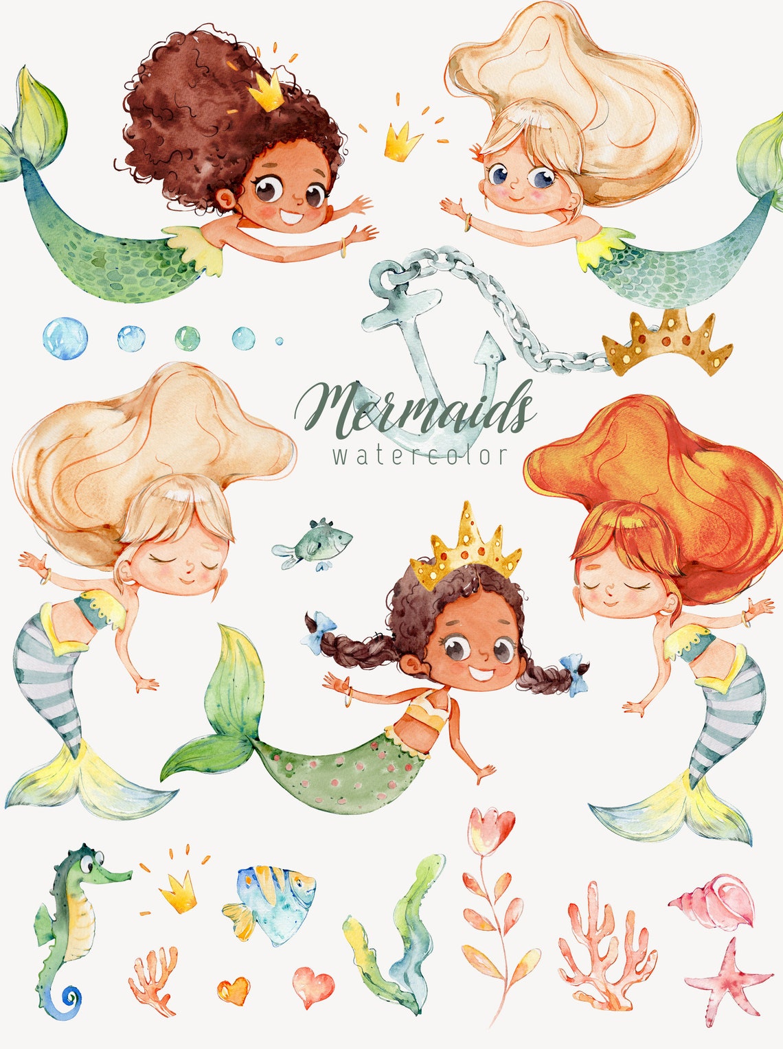 Watercolor Mermaids Mermaids PNG Mermaids Clipart | Etsy