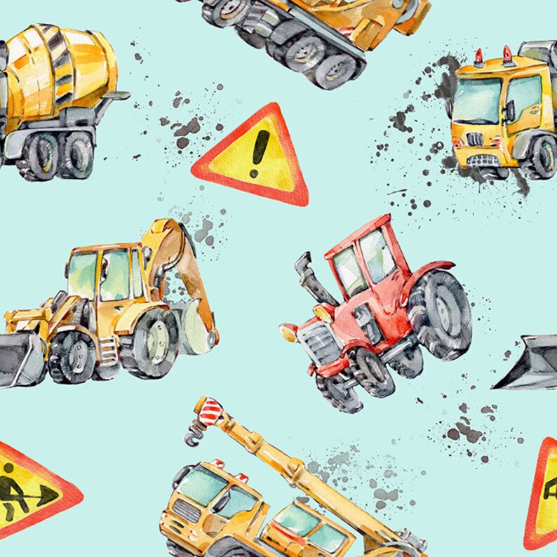 DIGITAL Paper, Watercolor Building Machines Paper, Excavator Clipart ...