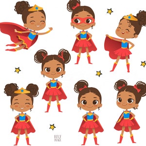 Black Superhero Girl Clipart • African American Birthday Party Decor ...