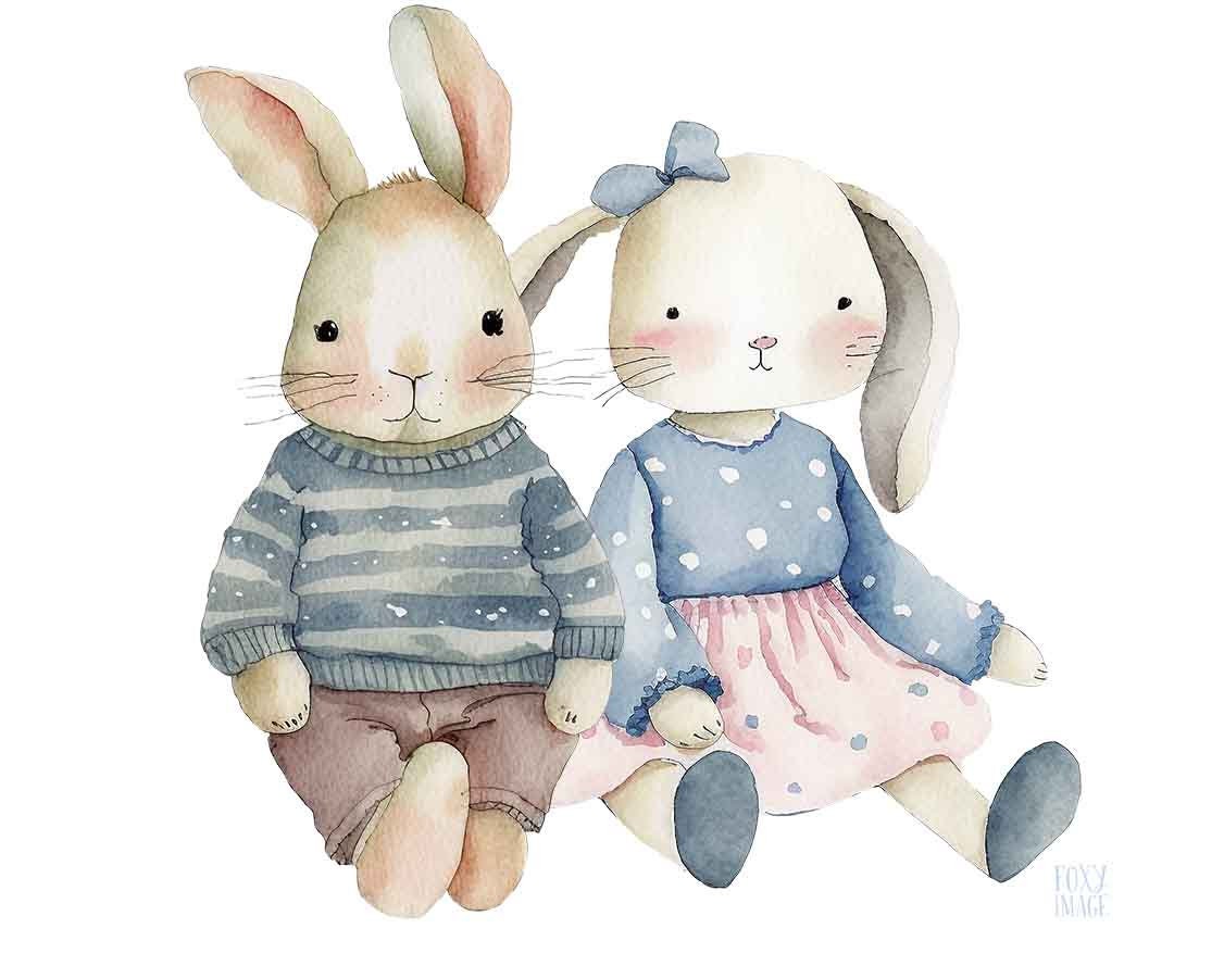 Easter Bunny Clipart, Bunny PNG Clipart, Boy and Girl, Little Bunny ...