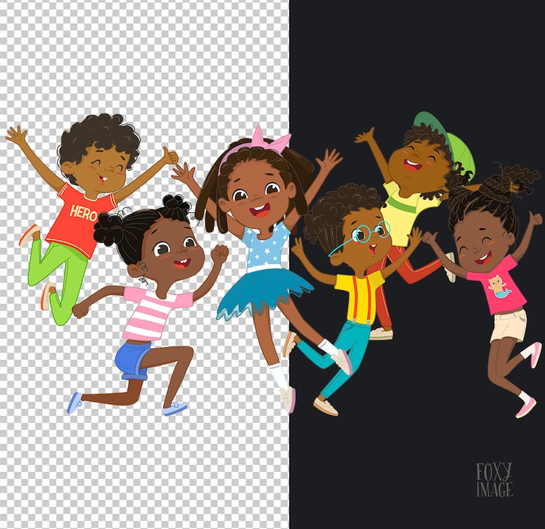 Happy Kids PNG Clipart African American Kids Jumping Clipart - Etsy