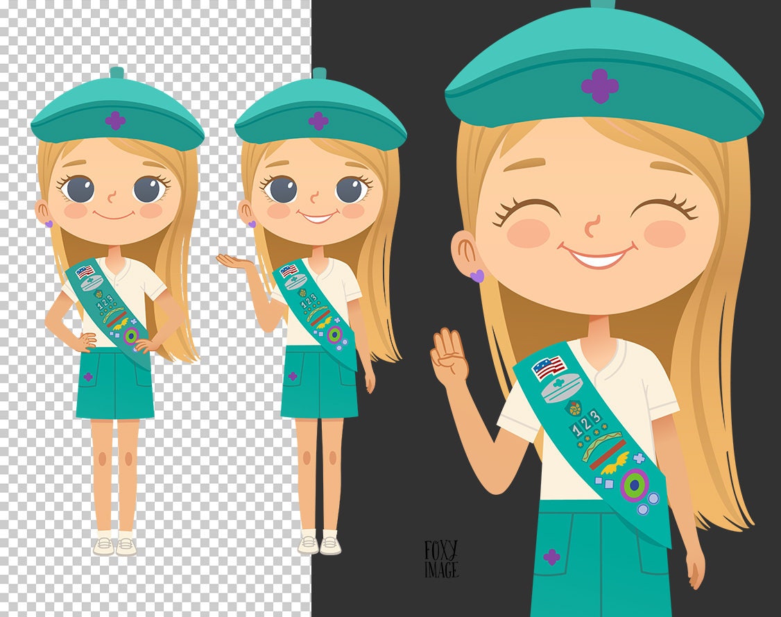 Junior Blond Hair Girl Clip Art, Happy Scout Girl, Junior Troop, Scout ...