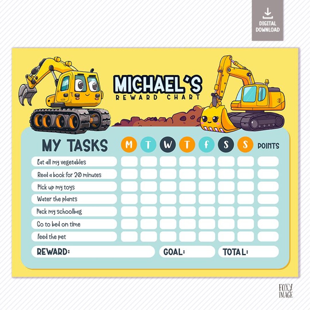 Editable Construction Chore Chart – Personalized Daily Task Tracker for ...