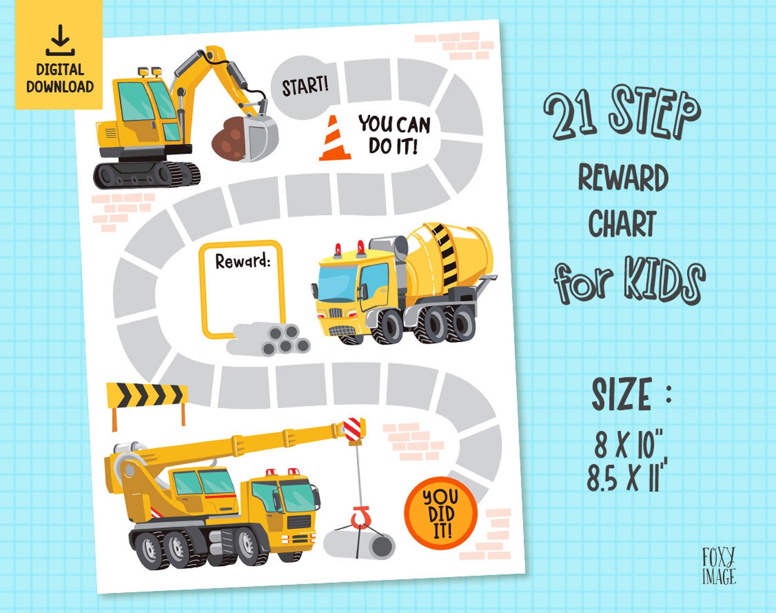 Printable Building Machines Reward Chart, Excavator Behavior Chart ...