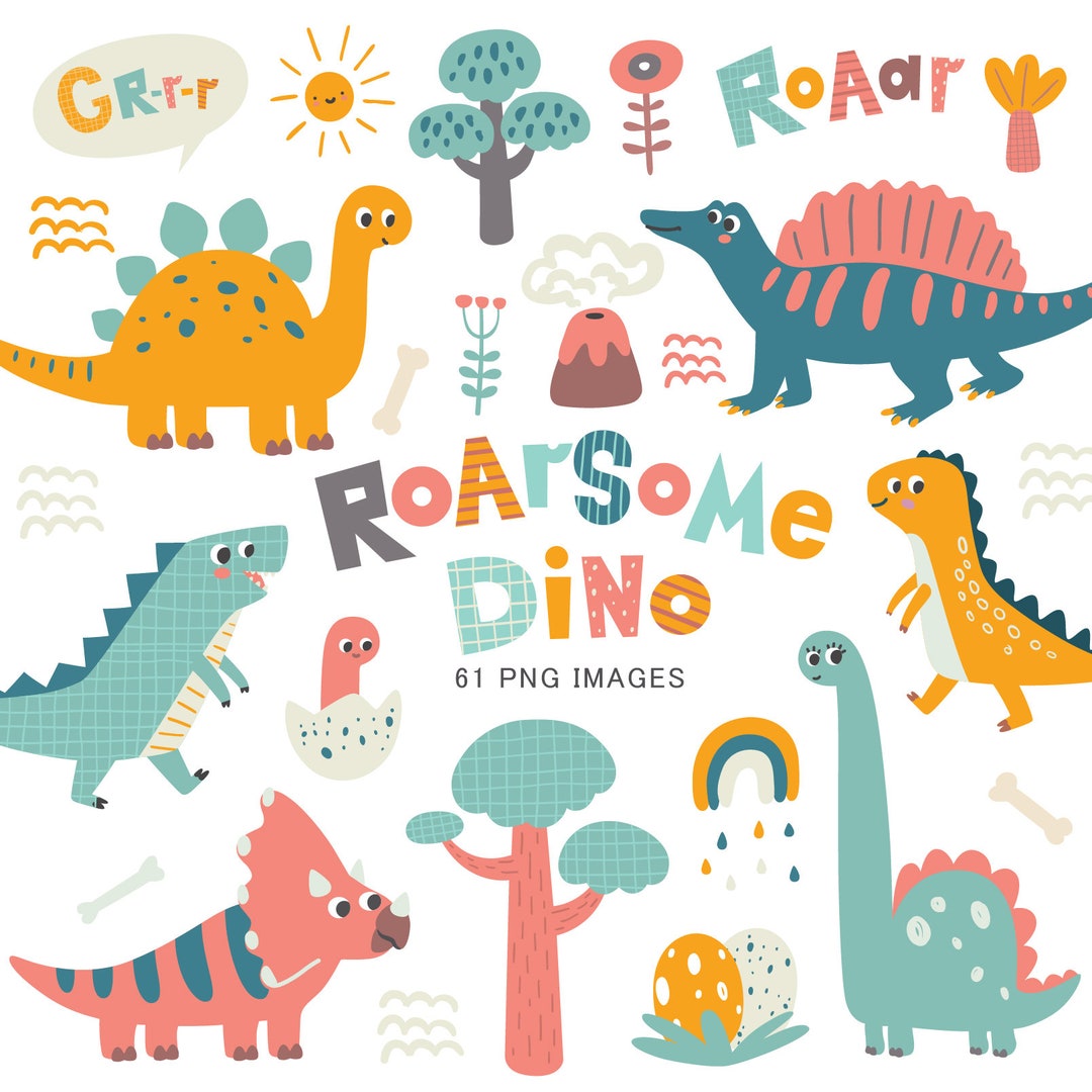 Dinosaur Clipart Set, Cute Dino PNG, Baby Dinosaur Illustrations, Dino ...