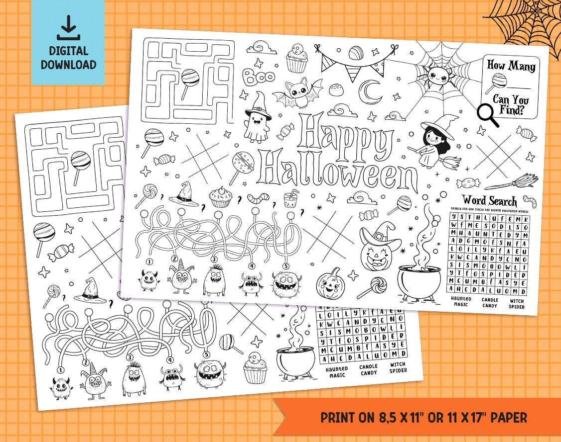 Printable Halloween Coloring Placemat, Halloween Coloring Page ...