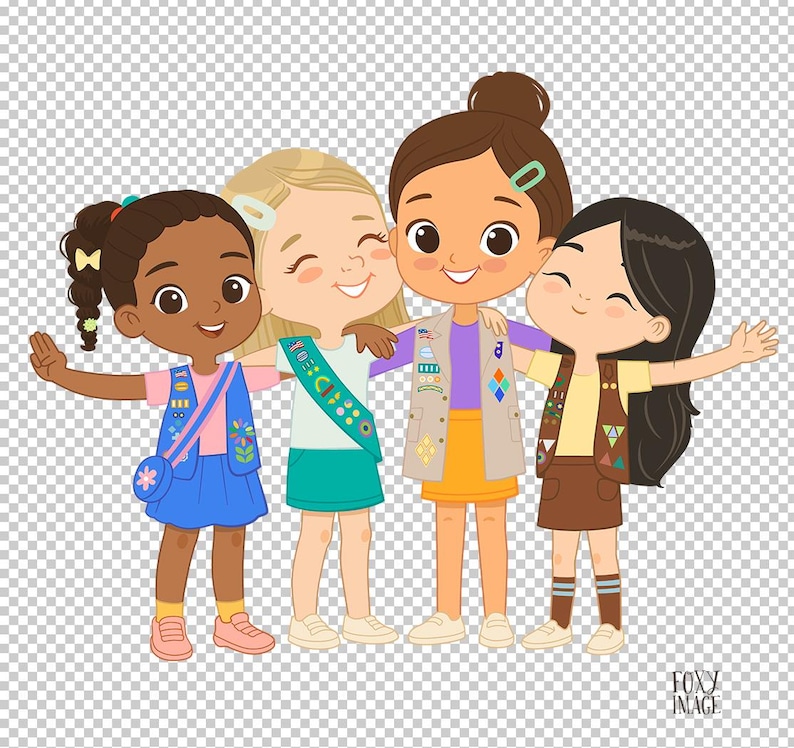Cadette, Junior, Brownie, Daisy Scouts, Happy Girls Hugging, Scout PNG ...