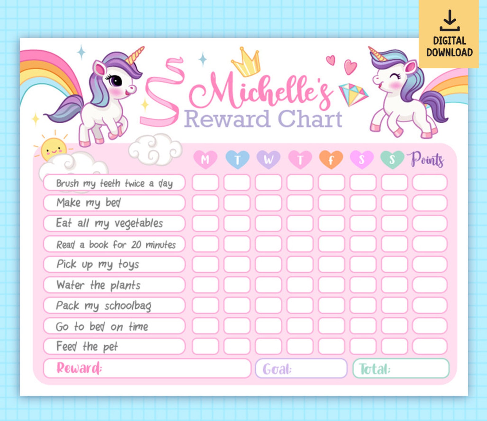 Printable Unicorn Reward Chart, Unicorn Behavior Chart, Toddler ...