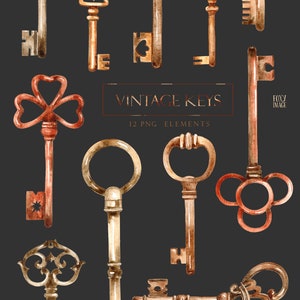 Vintage Keys, Watercolour PNG Key, Old Key PNG Clipart, PNG Key, Key ...