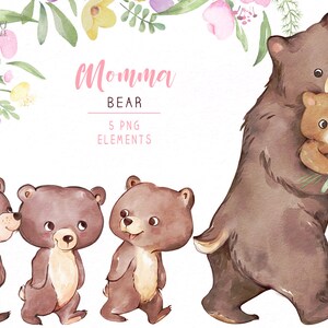 Watercolour PNG Mother Bear, Baby Bear PNG, Animals Clipart, Little ...