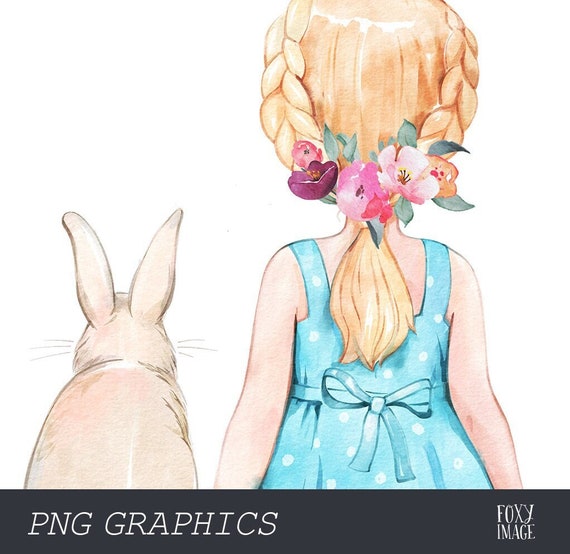 Watercolour Little Girl and Bunny Girl & Little Rabbit - Etsy UK