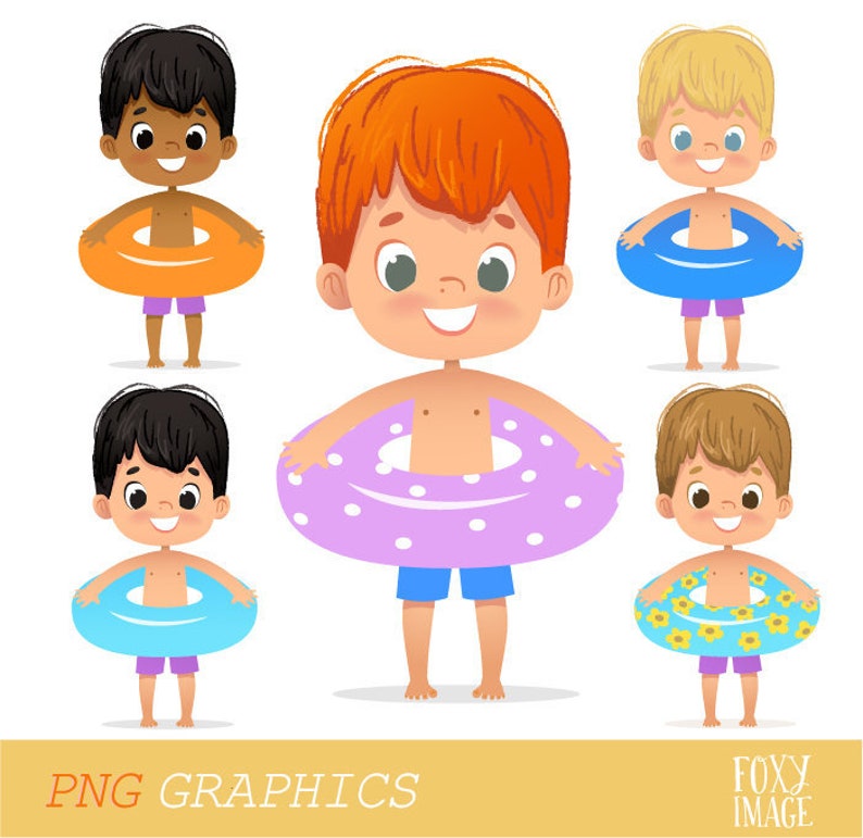 Pool Party Kids, Happy Birthday, Boys Pool Party Clipart, Swim Kids ...