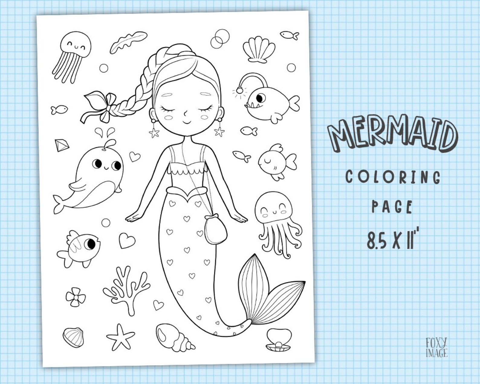 MERMAID Coloring Page, Mermaid Printable Pagee, Mermaid Coloring Page ...
