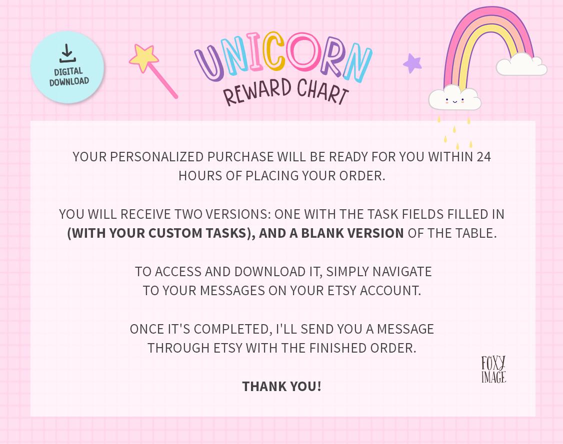 Unicorn Chore Chart for Girls – Personalized Reward Chart Template ...