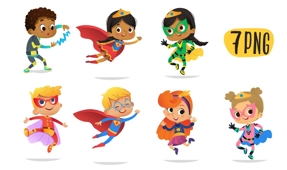 Cute Super Hero Clipart Set of Colorful Super Hero Kids - Etsy