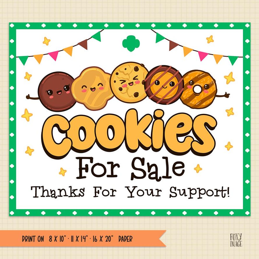 Cookie Booth Decor, Cookies Sold Here, Printable Cookie Stand Sign ...