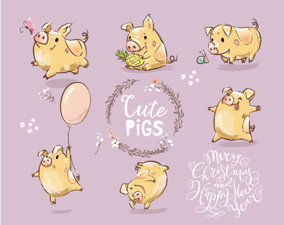 Set of Cute Tiny Yellow Pigs Instant Digital Download PNG - Etsy