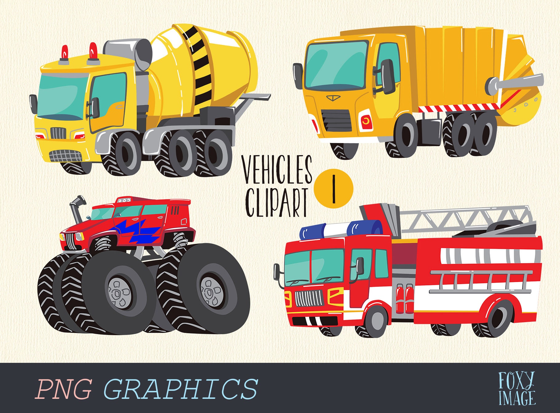 Fire Truck Clipart Cars and Trucks Clipart Monster Truck - Etsy Canada