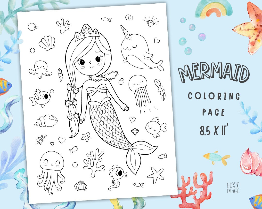 MERMAID 1 Coloring Page Mermaid Printable Pagee Mermaid - Etsy